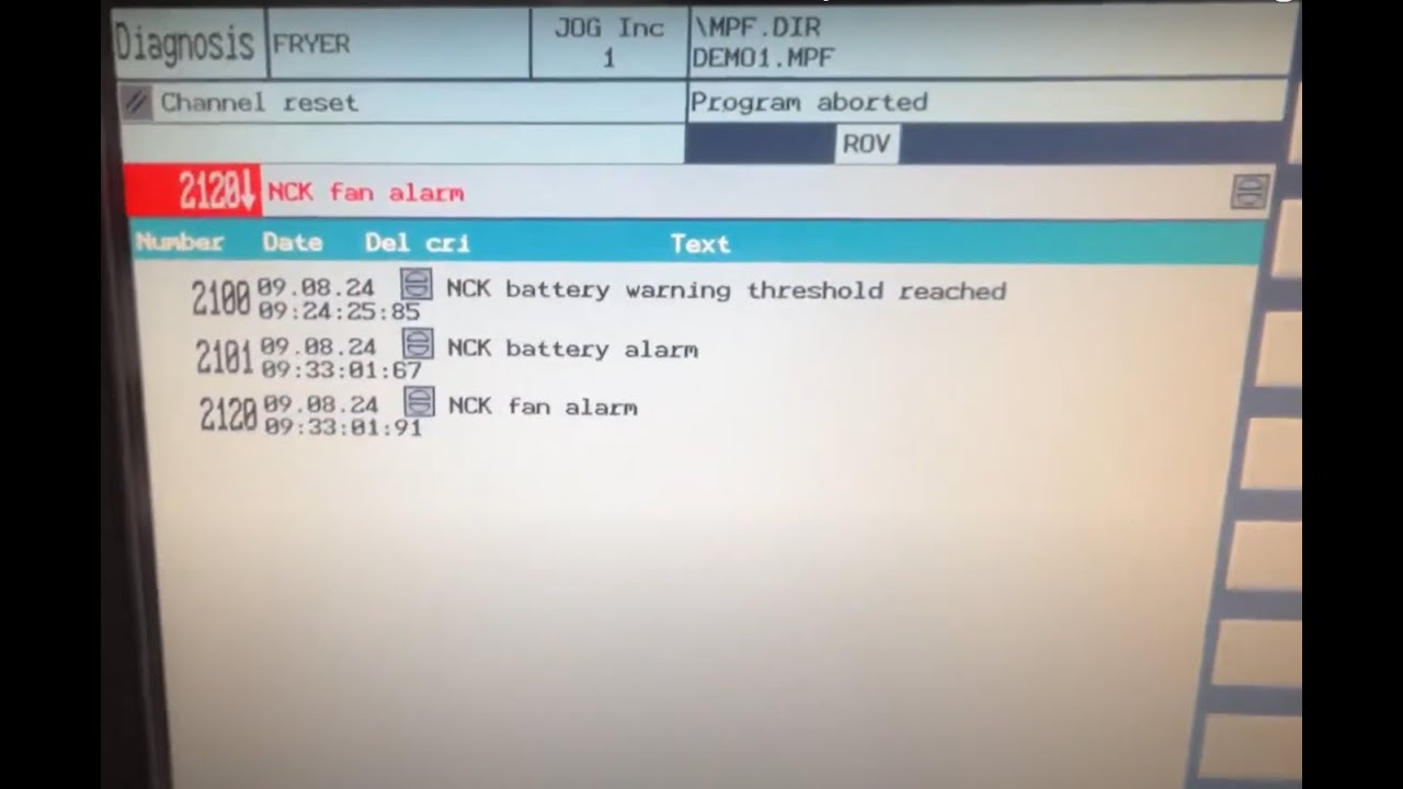 Sinumerik 840D sl: CNC battery replacement. Alarms 2100, 2101 and 2120 ...