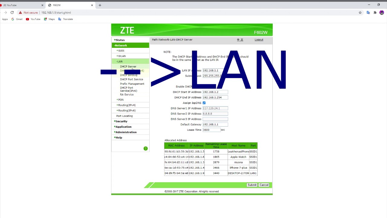 how to setup start IP and end IP(modem ZTE) - YouTube