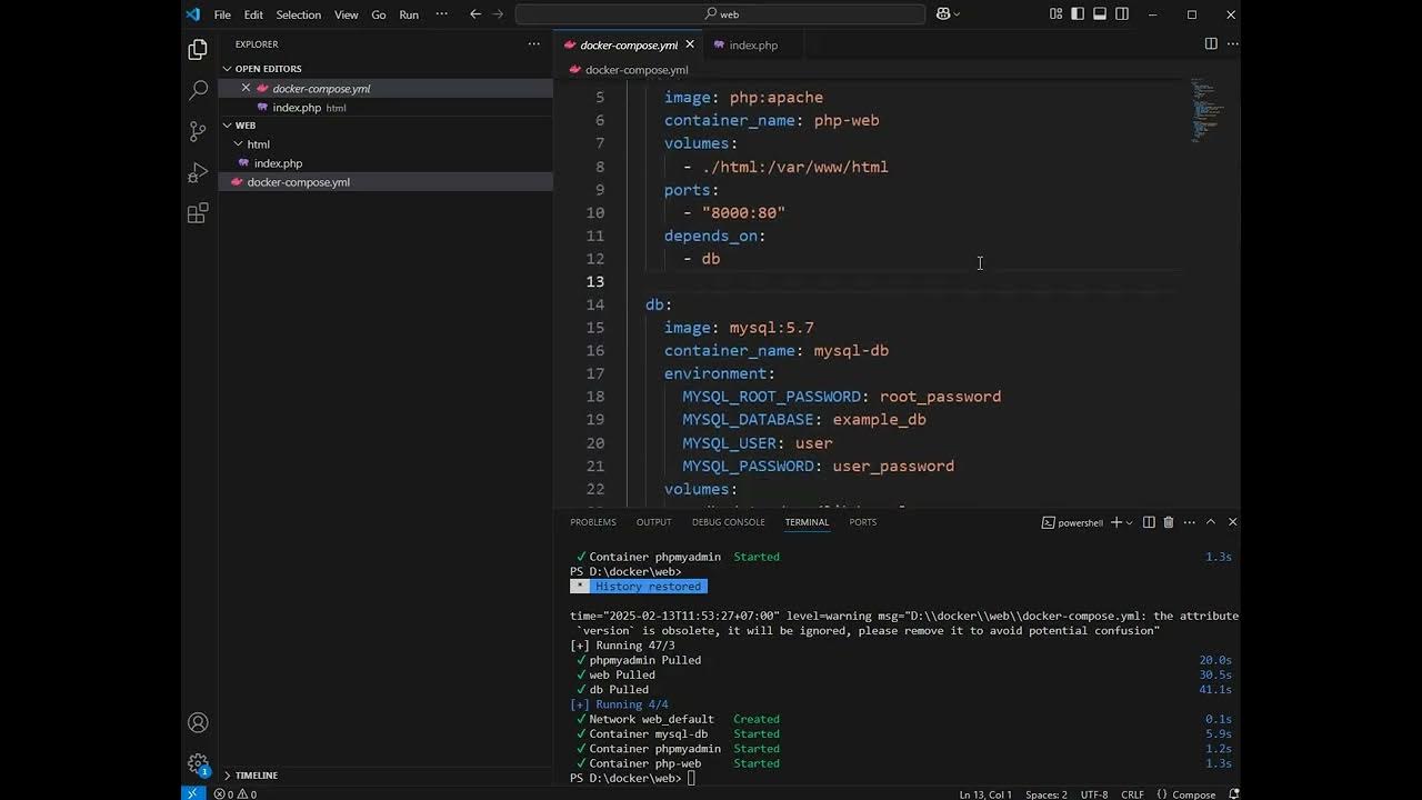 install php, mysql, phpmysadmin บน Docker แบบ yml ใน Vscode by PLN - YouTube