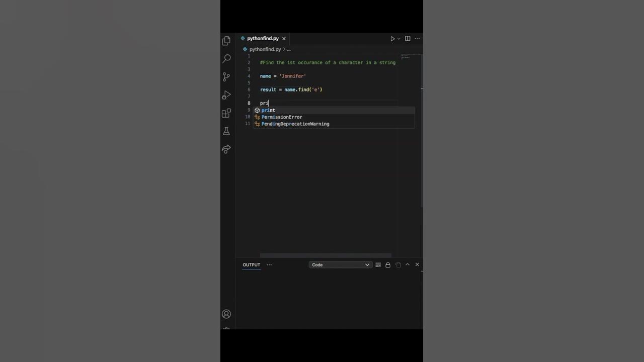 Find The First Occurrence Of A Character In A String In Python shorts find-the-first-occurrence-of-a-character-in-a-string-in-python-shorts
