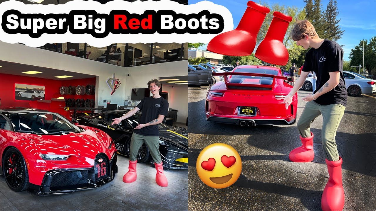 SUPERCAR owners react to my BIG RED BOOTS - YouTube
