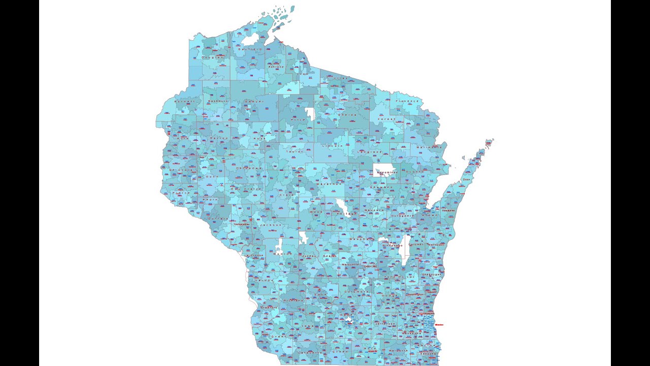 Wisconsin 5 digit zip code map. AI, PDF file. - YouTube
