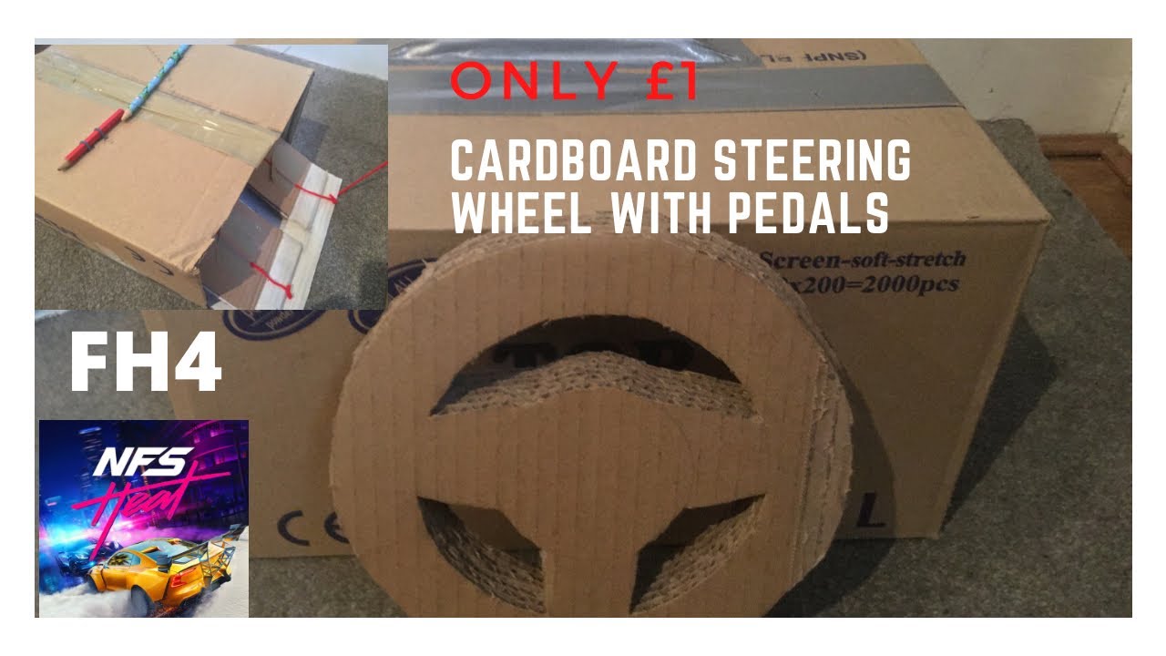 How I made a £1 CARDBOARD STEERING WHEEL and PEDALS that works for ANY ...
