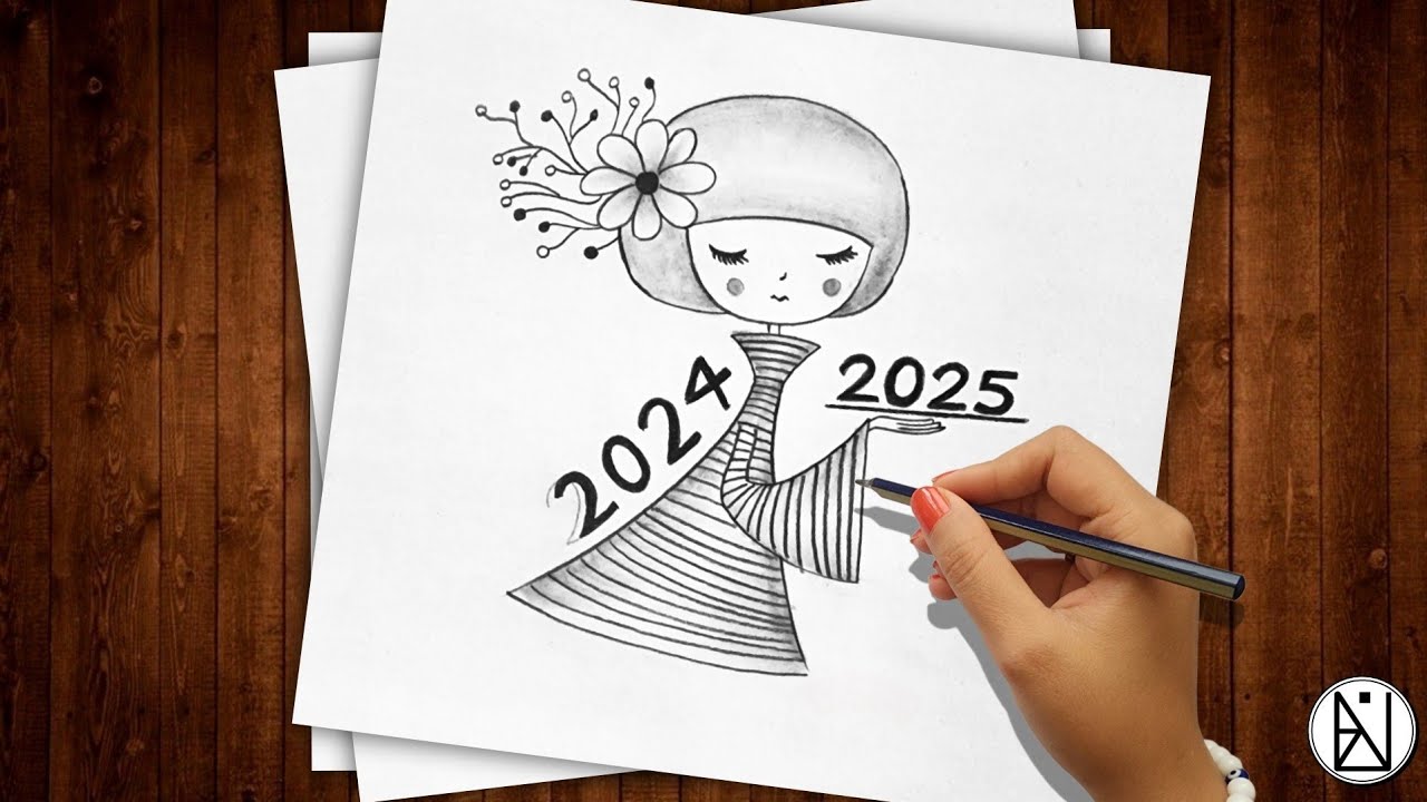 happy new year 2025 drawing|pencil sketch - YouTube