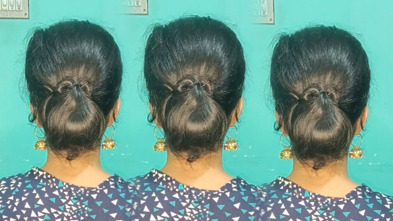 How To Make Khopa With Bun / Indian Wedding Bun Hairstyle For Short ...