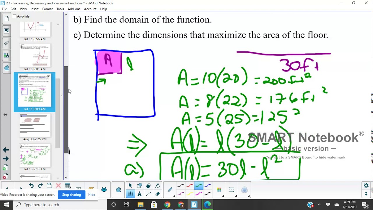 Maximizing Area Word Problem 2 1 - YouTube