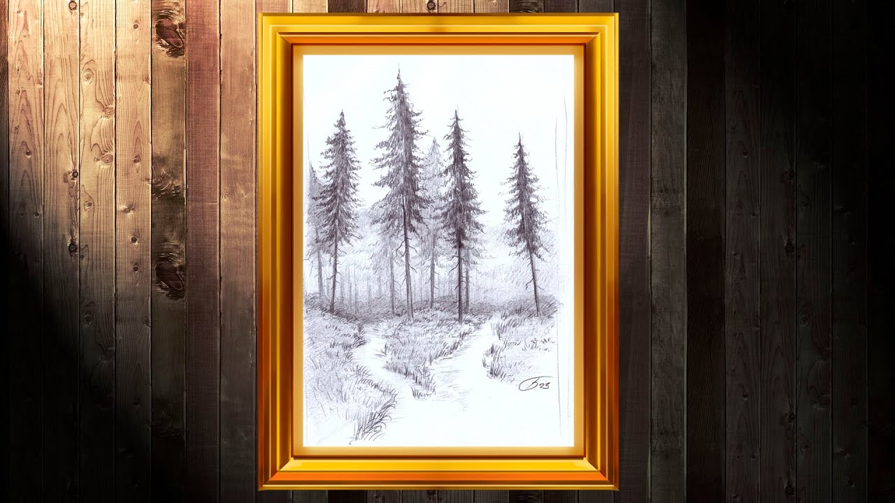 Эскиз - Тропинки в лес. Pencil sketch - Paths in the forest - YouTube