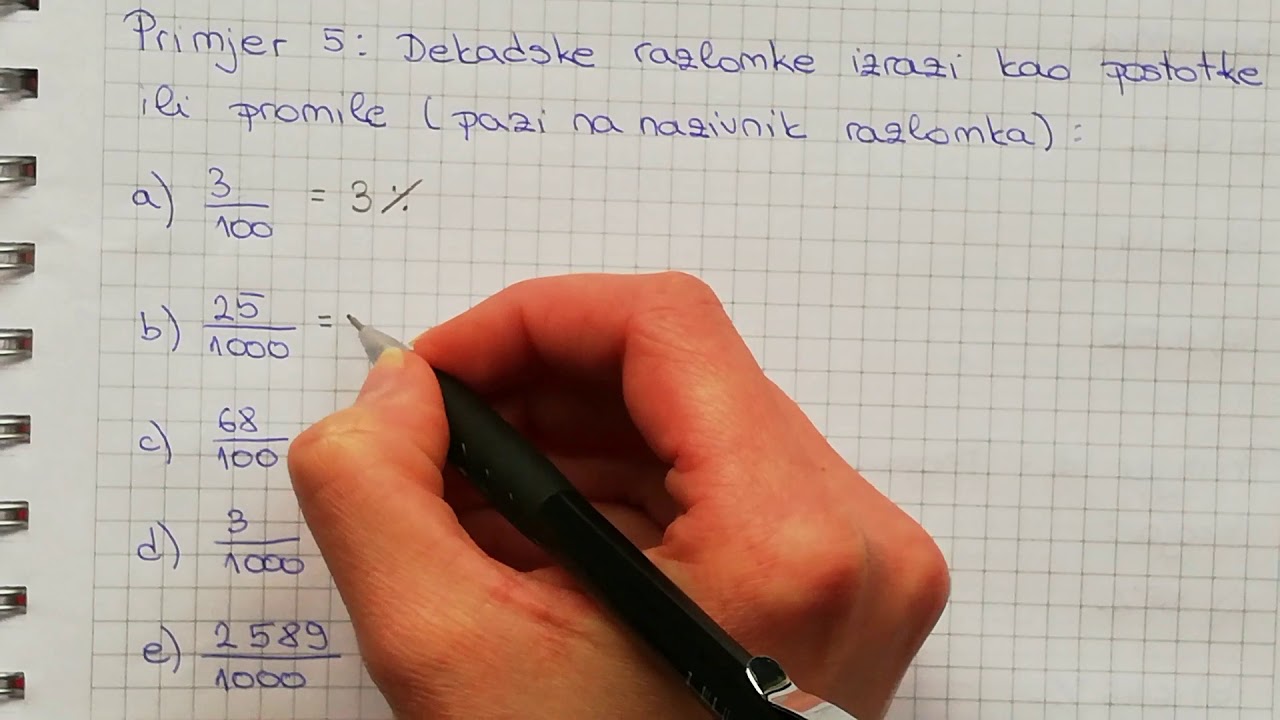 5. razred 5. Primjer Dekadski razlomci - YouTube