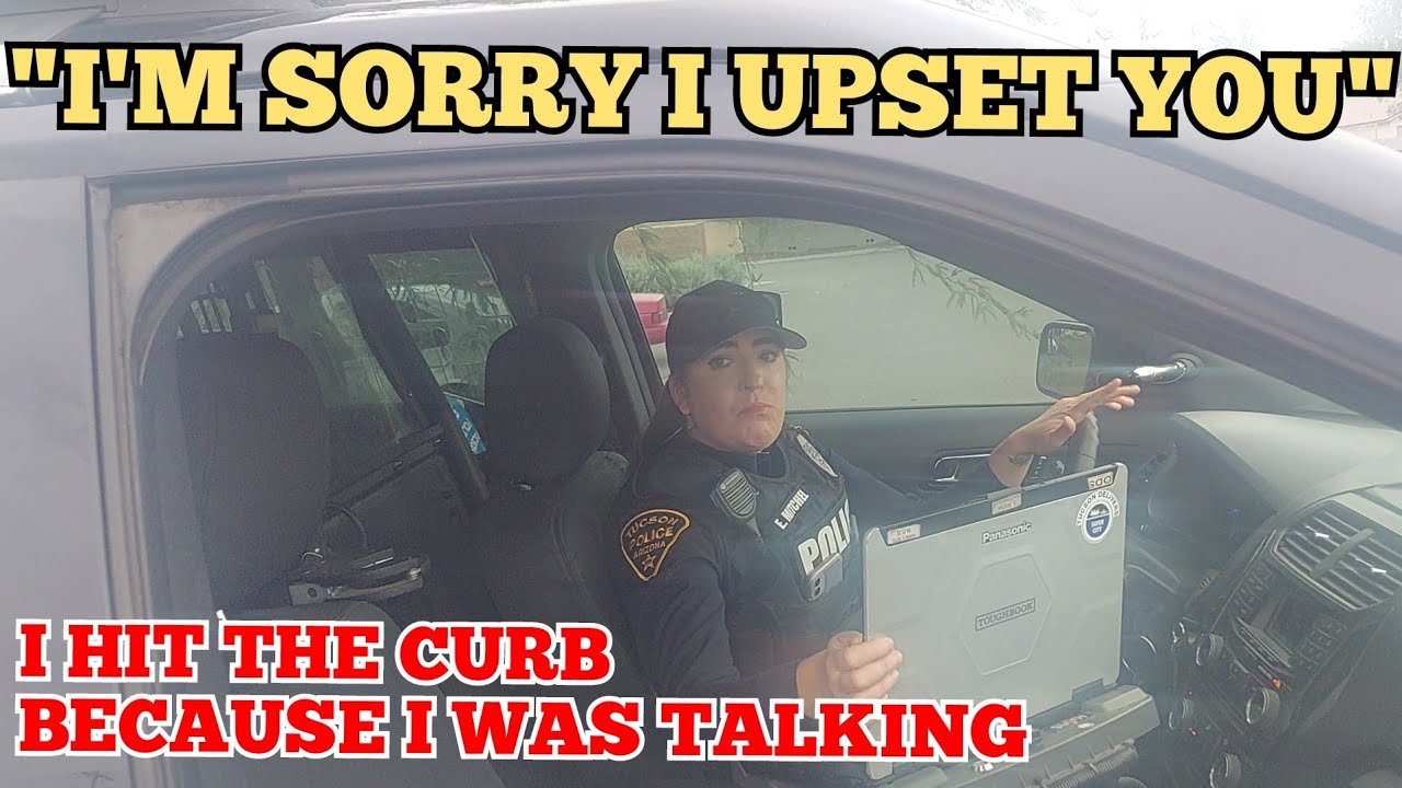 Flustered Female Cop Says She Hit Curb Because She Was Talking - YouTube