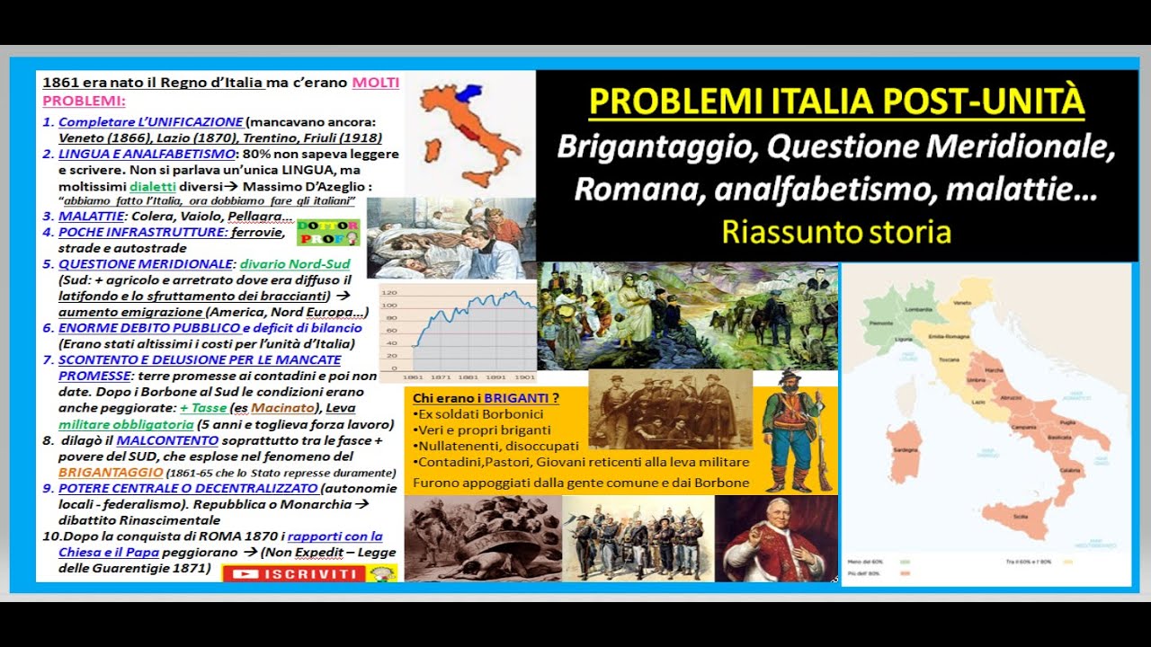 PROBLEMI ITALIA POST-UNITà : Brigantaggio, Questione Meridionale ...