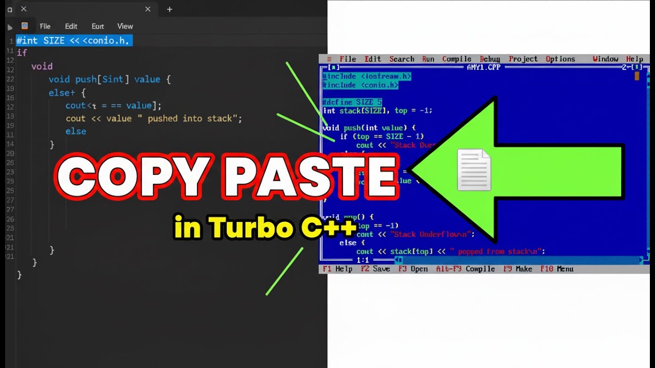 Turbo C++ Copy from Clipboard || How to Copy and Paste Code in Turbo ...