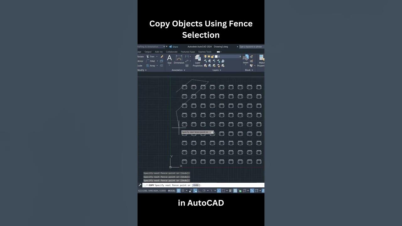 How to Copy Objects Using Fence Selection in AutoCAD #shorts - YouTube