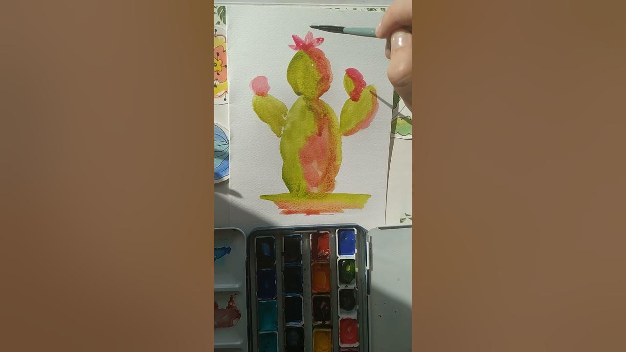 Watercolor Cactus Sketching - How To Paint Easy Watercolor Cacti \ ASMR ...