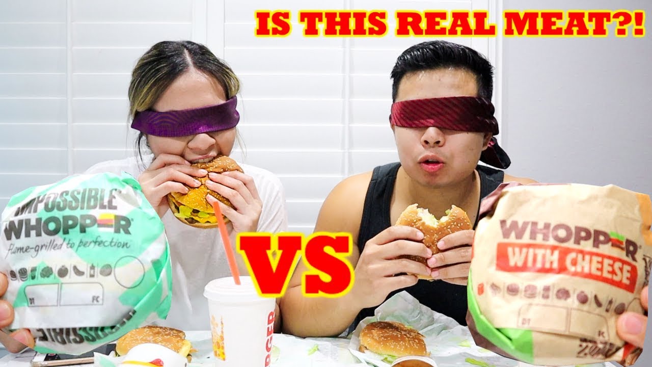 Vegan Burger King Impossible Whopper vs Whopper TASTE TEST + REVIEW ...