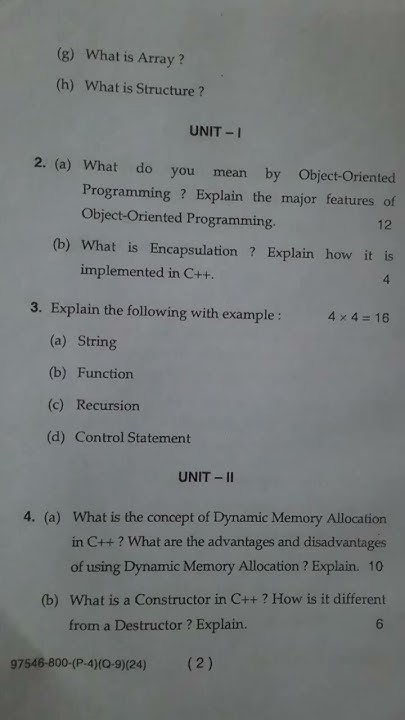 Mdu m.sc object oriented programming using C++ 2024 question paper - YouTube