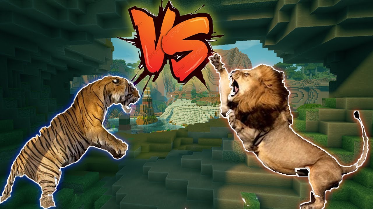 MINECRAFT LION VS TIGER BATTLE/ LEON VS TIGRE PELEA BRUTAL/사자 대 호랑이 왕 ...