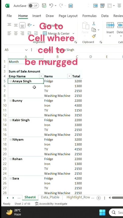 Merge Cell in pivot table | Pivot | Excel tips and tricks | Excel tutoring | #tutorial #shortcut ...