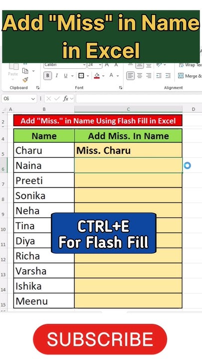 ExcelTrick🔥#Flash Fill in Excel#Add Miss. in Name#excel#exceltips#exceltricks#shorts# ...