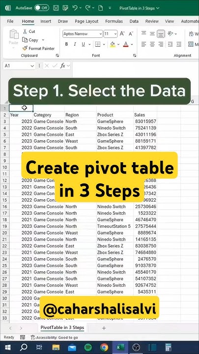 Create Pivot Table in 3 steps #exceltips #exceltricks #pivot_table - YouTube