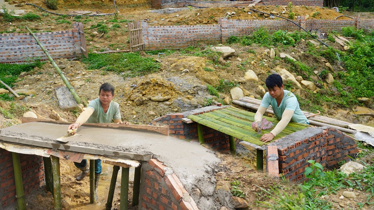 Pour concrete bridge floor, complete bridge over stream - Dig up wild ...