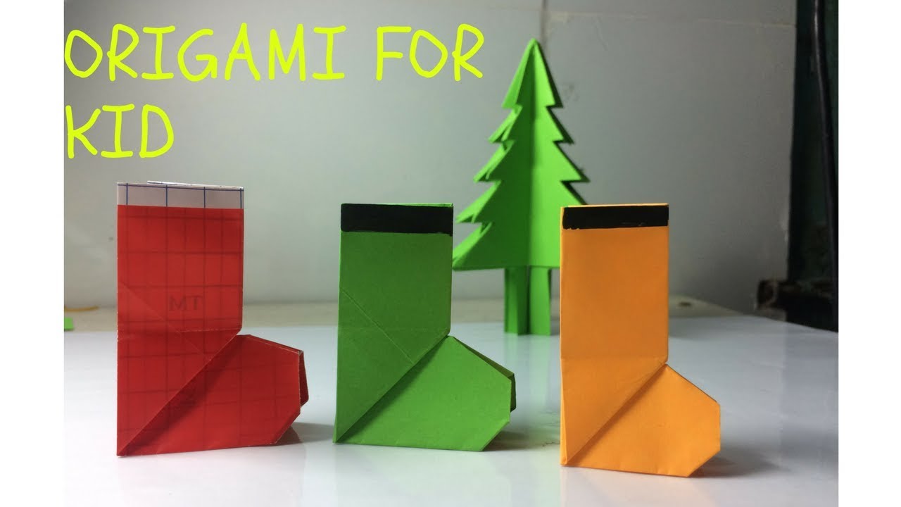 origami for KID- how make an Origami Christmas Stocking/Santa Boot ...