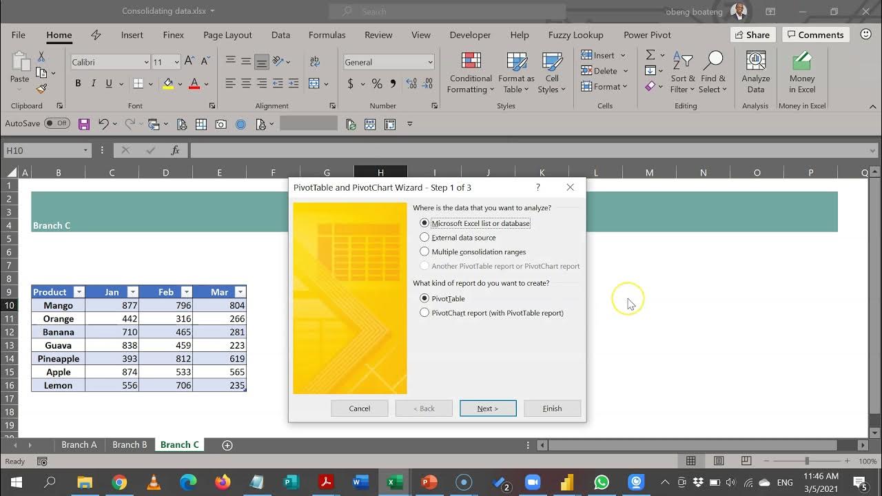 Consolidate data from multiple sources into one Pivot Table - YouTube