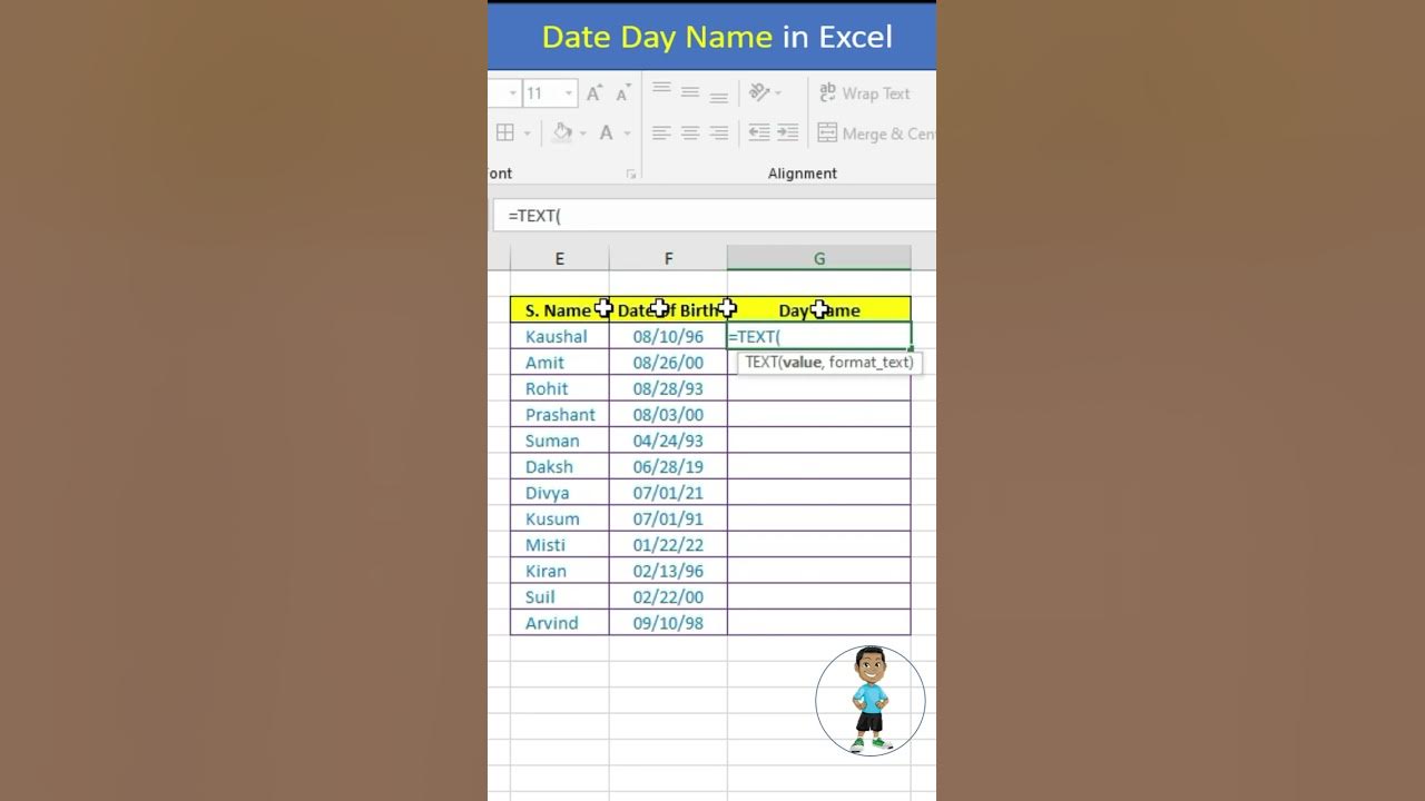 Date Day Name In Excel Excel Exceltips Exceltutorial Msexcel Developer Microsoftexcel