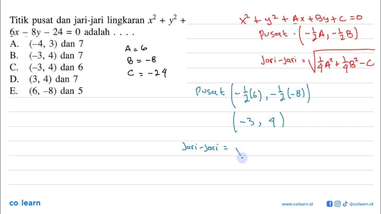 Titik Pusat Dan Jari jari Lingkaran X 2 y 2 6x 8y 24 0 Adalah titik-pusat-dan-jari-jari-lingkaran-x-2-y-2-6x-8y-24-0-adalah