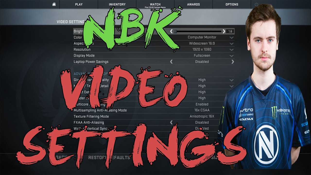 CSGO: ENVYUS NBK video settings - YouTube