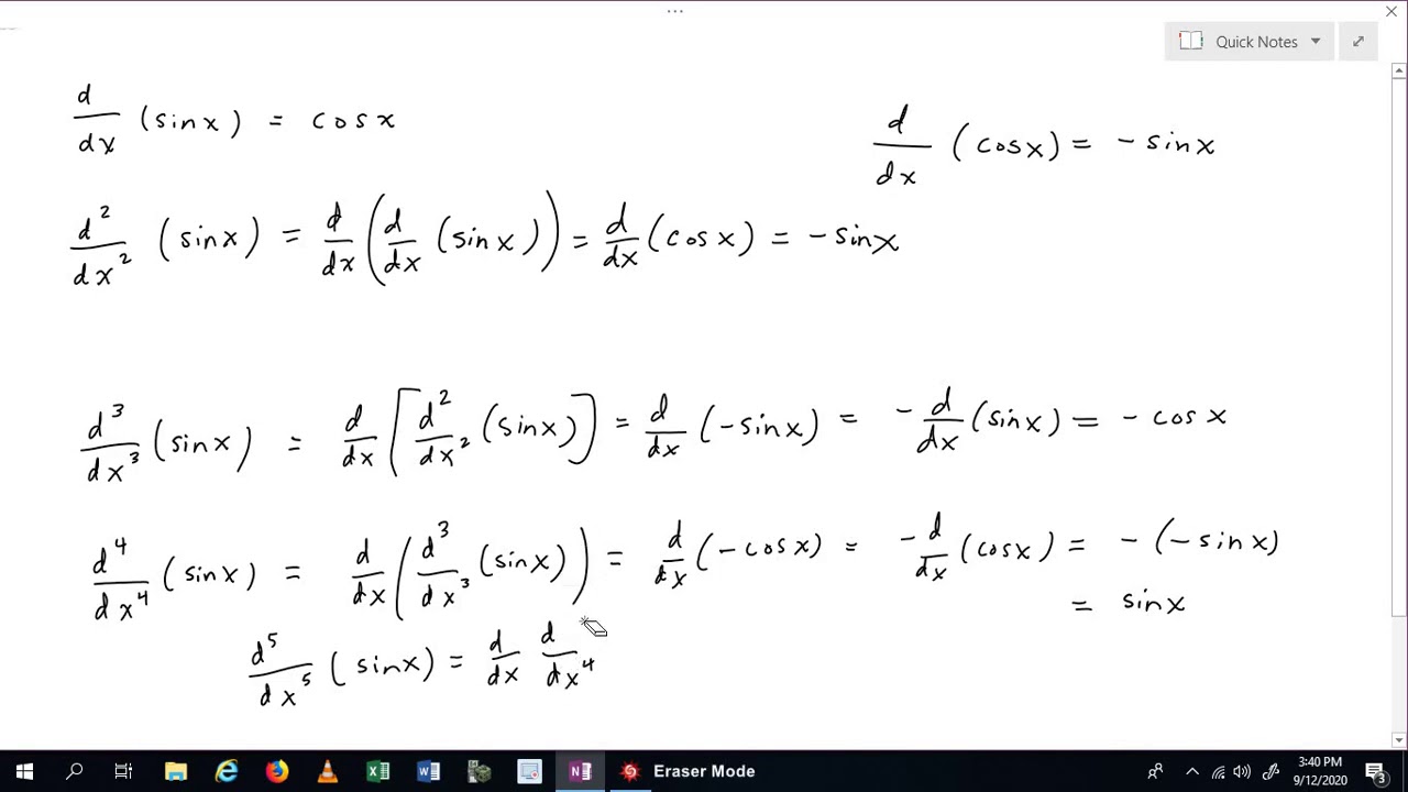 Math 2413 Sec 3.5 (part 3) Higher Order Derivatives of Trig Functions ...