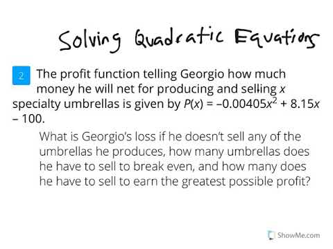 Solving Quadratic Equations - Real World Example (Profit Function ...
