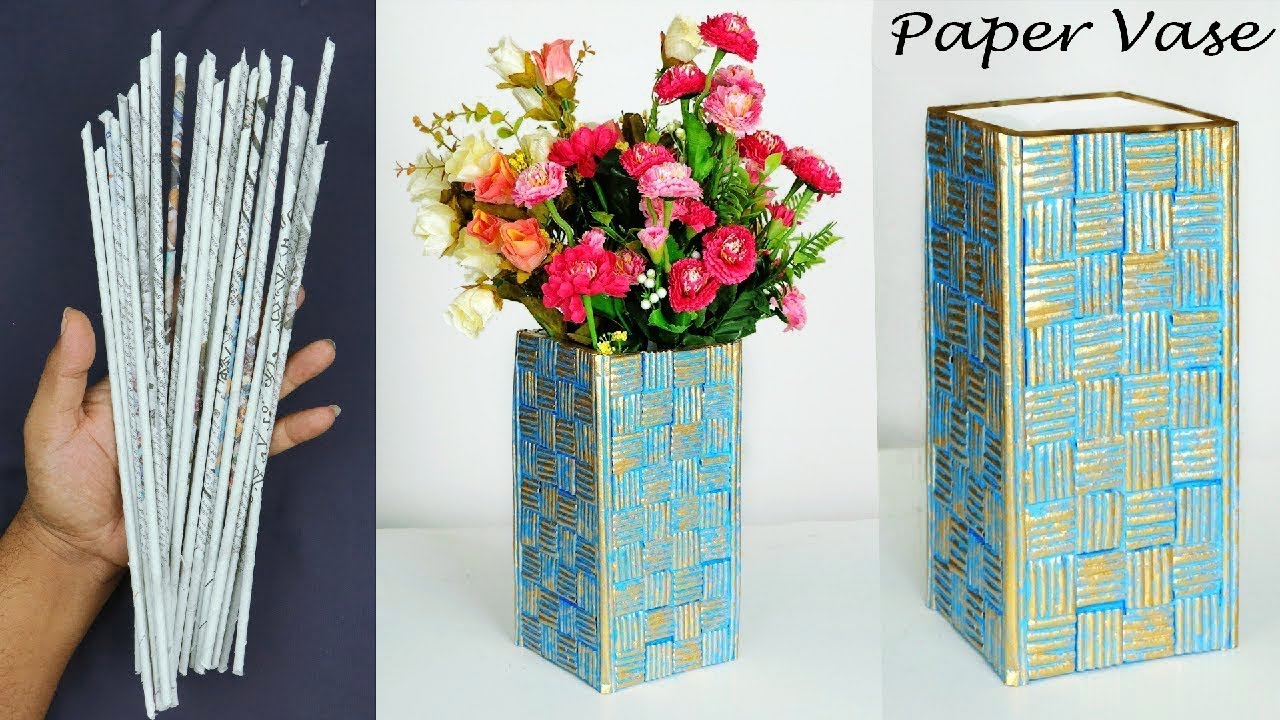 Paper flower vase making || Easy flower basket making with newspaper ...