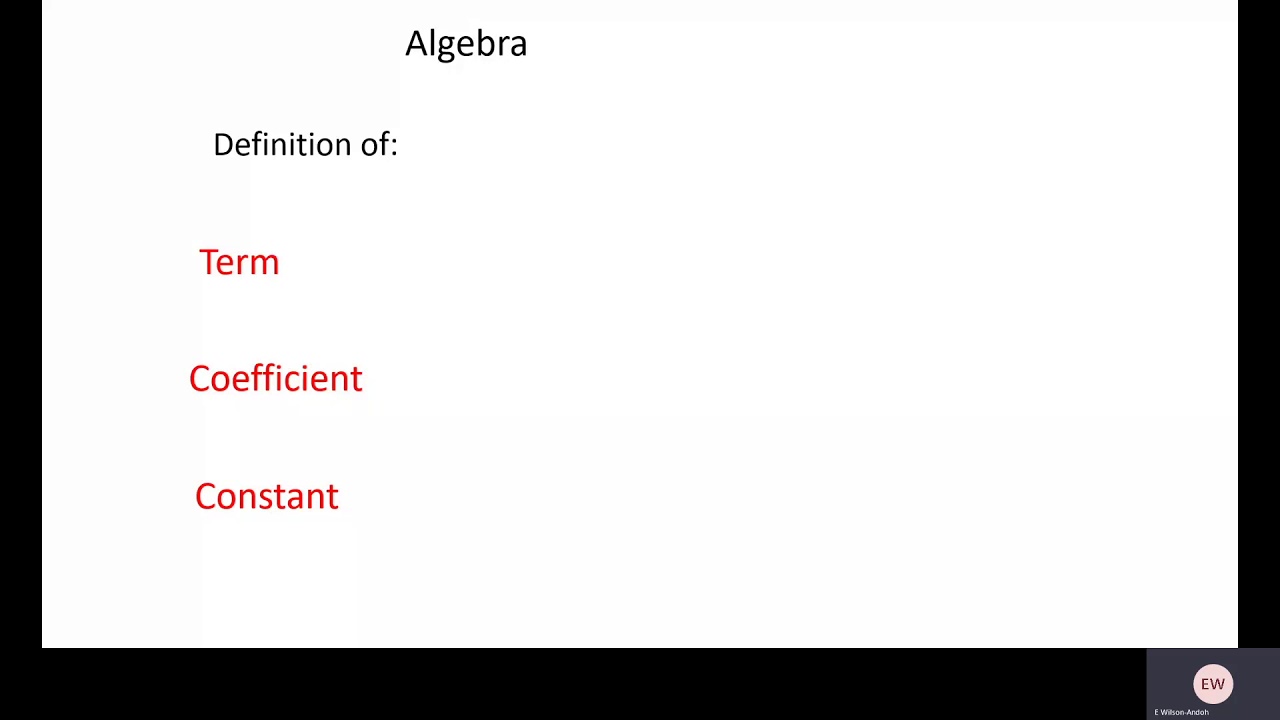 Maths lesson: Definition of Terms, coefficients and constants. - YouTube