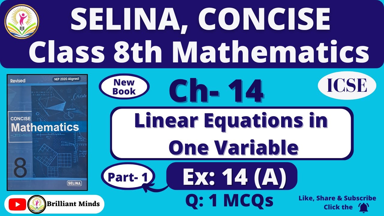 Class 8 ICSE || Selina Math || Chapter 14 Linear Equations in One ...