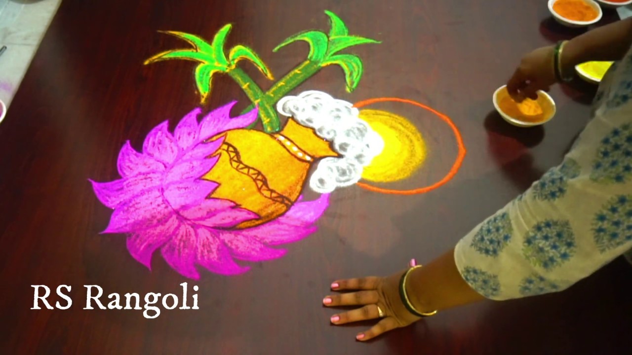 Bhogi kundalu (pots) muggulu || Beautiful color bhogi pots kolam || RS ...