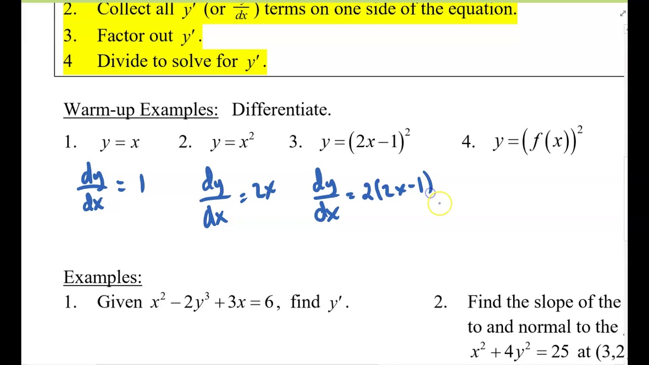 AP Calculus AB| 3-4A Implicit Differentiation - YouTube