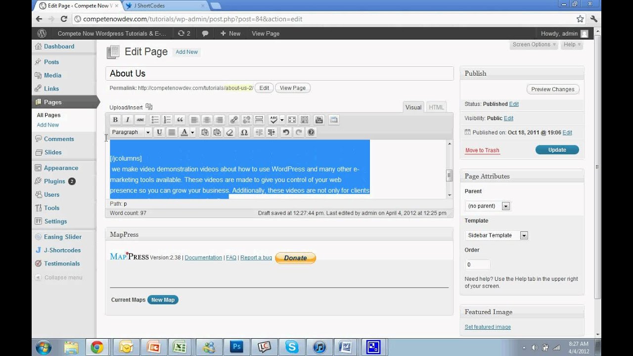 How To Create Columns Within Your Wordpress Pages With J Shortcodes Youtube 8129