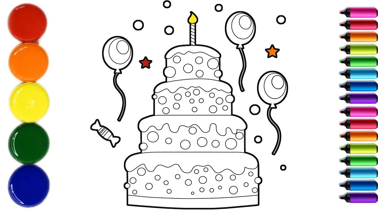 如何画出漂亮的4层蛋糕（Draw a colorful 4 layer birthday cake and drawing Learn ...