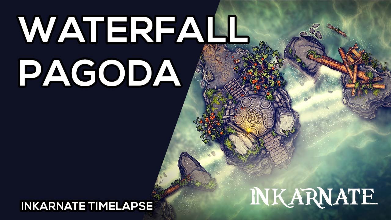 Waterfall Pagoda | Inkarnate Timelapse - YouTube