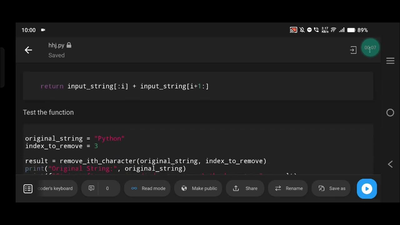 Python | Remove i-th Character from String - YouTube