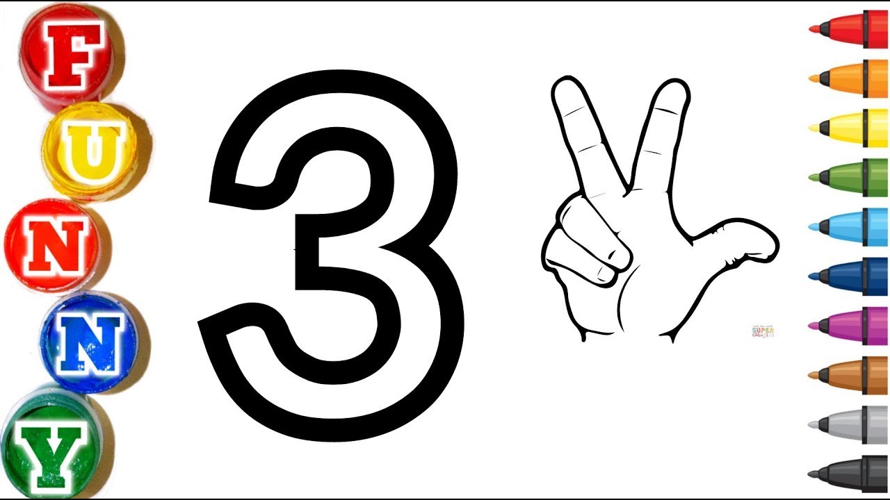 How to draw Number three for kids - YouTube