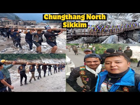 Helping the People of Lachung make traditional Log bridge !! Chungthang ...