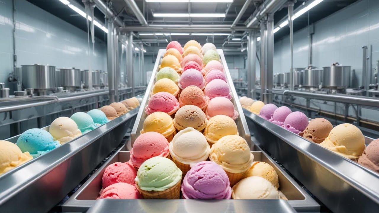 How Ice Cream Is Made. Factory Process - YouTube