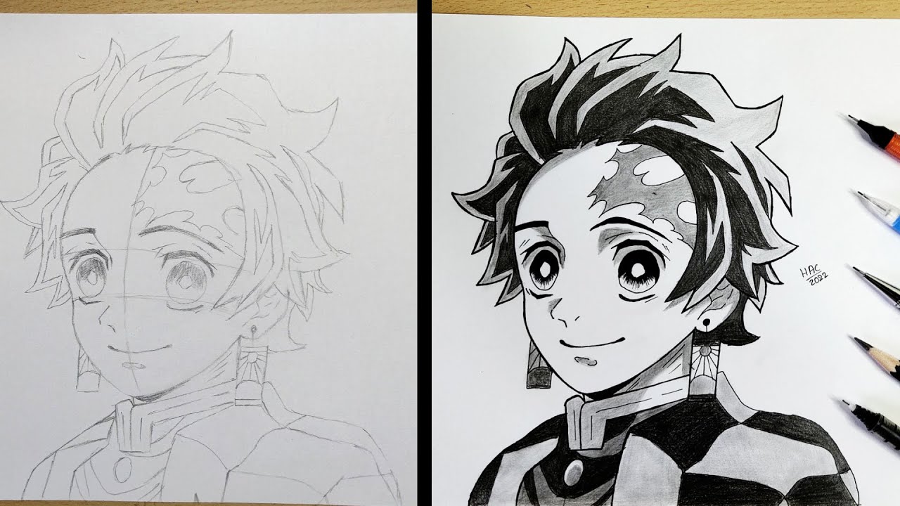 How to draw Tanjiro Kamado with Pencil || Step by step Tutorial ...