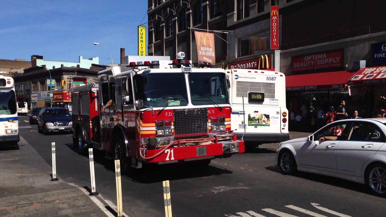 BRAND NEW FDNY KME ENGINE 71 CRUISING BY NEAR 3RD AVE. IN MELROSE AREA ...