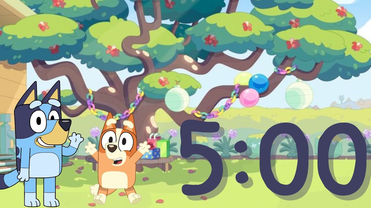 5 Minute Bluey Timer - Bluey & Bingo in the Backyard with Upbeat Music ...
