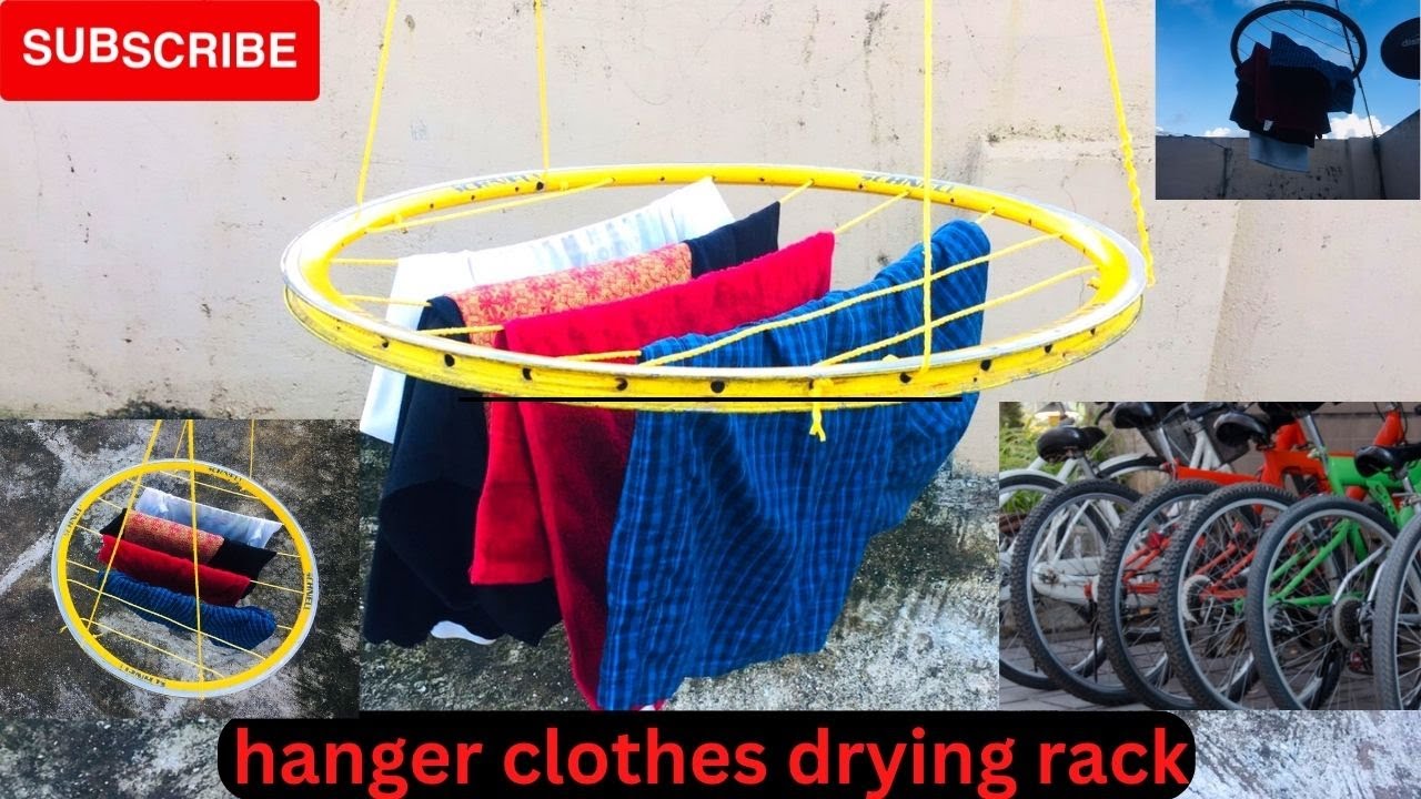 How To Make bicycle rim Clothes Drying Rack || how to build a clothes ...