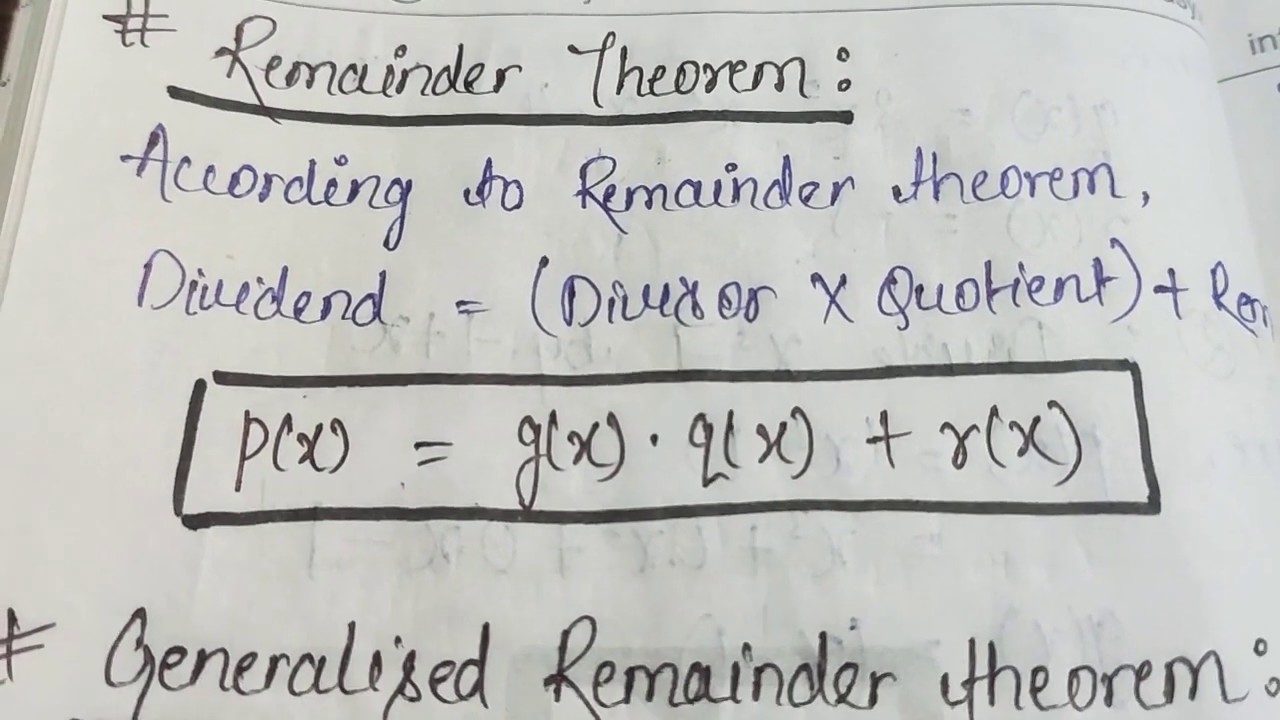Chapter 2 Polynomial ( Remainder Theorem with examples) - YouTube