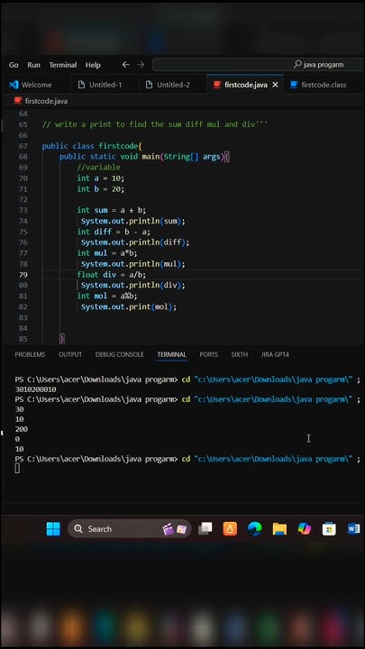 Java programming find sum diff mul and div or two number #java #like #share #coding - YouTube